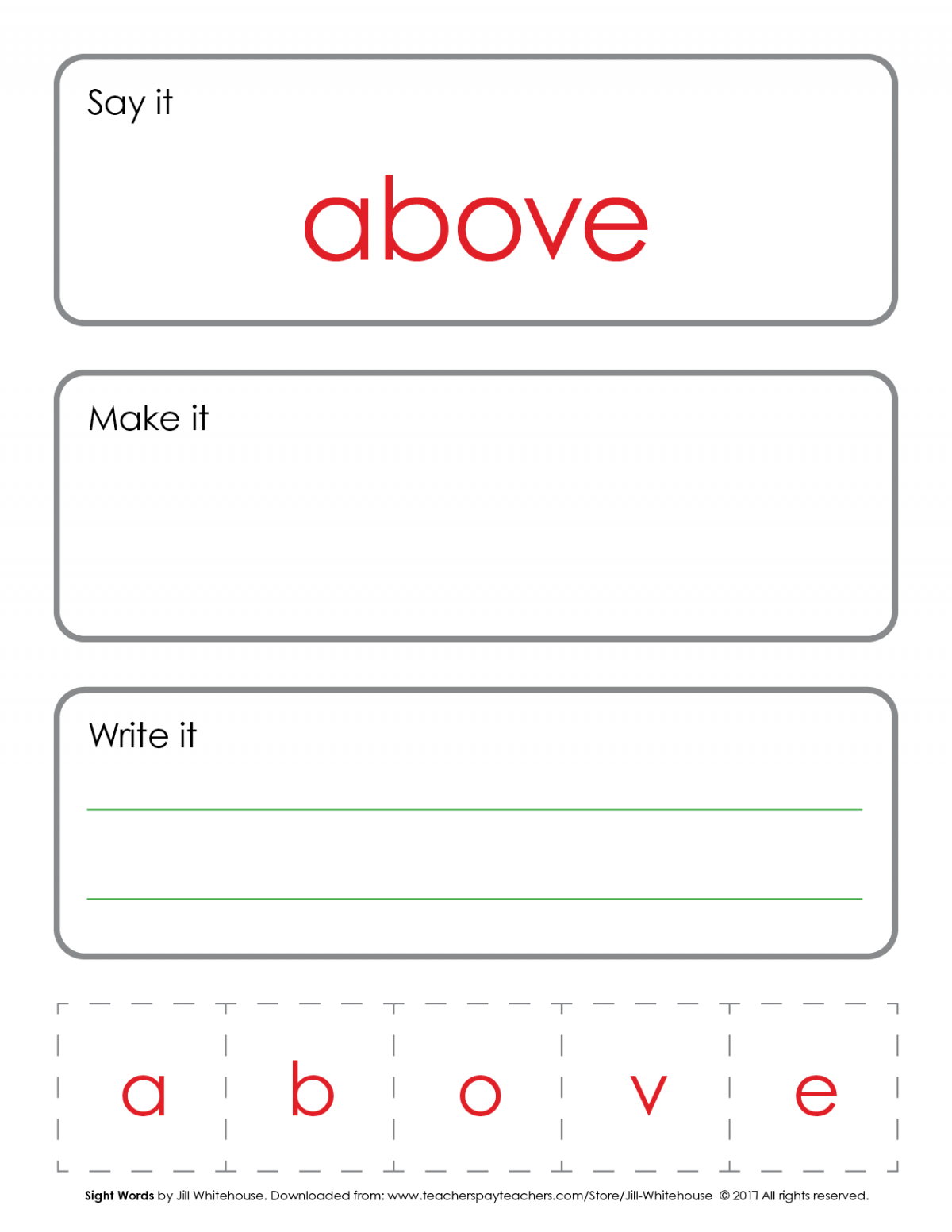 Sight Word – Above | Early Minds Education Inc.