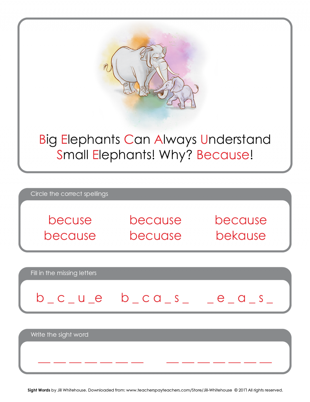Sight Word – Because | Early Minds Education Inc.