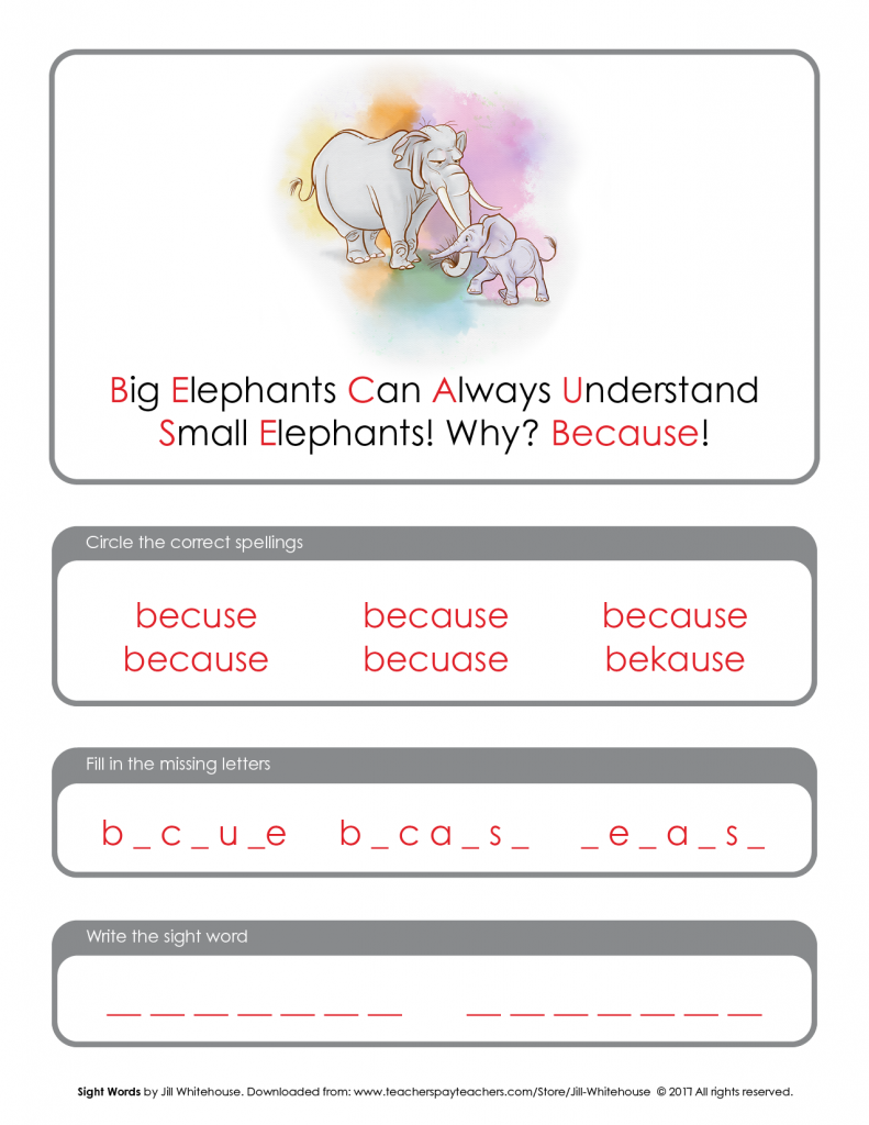 Sight Word – Because | Early Minds Education Inc.