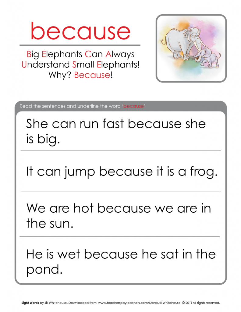 Sight Word – Because | Early Minds Education Inc.