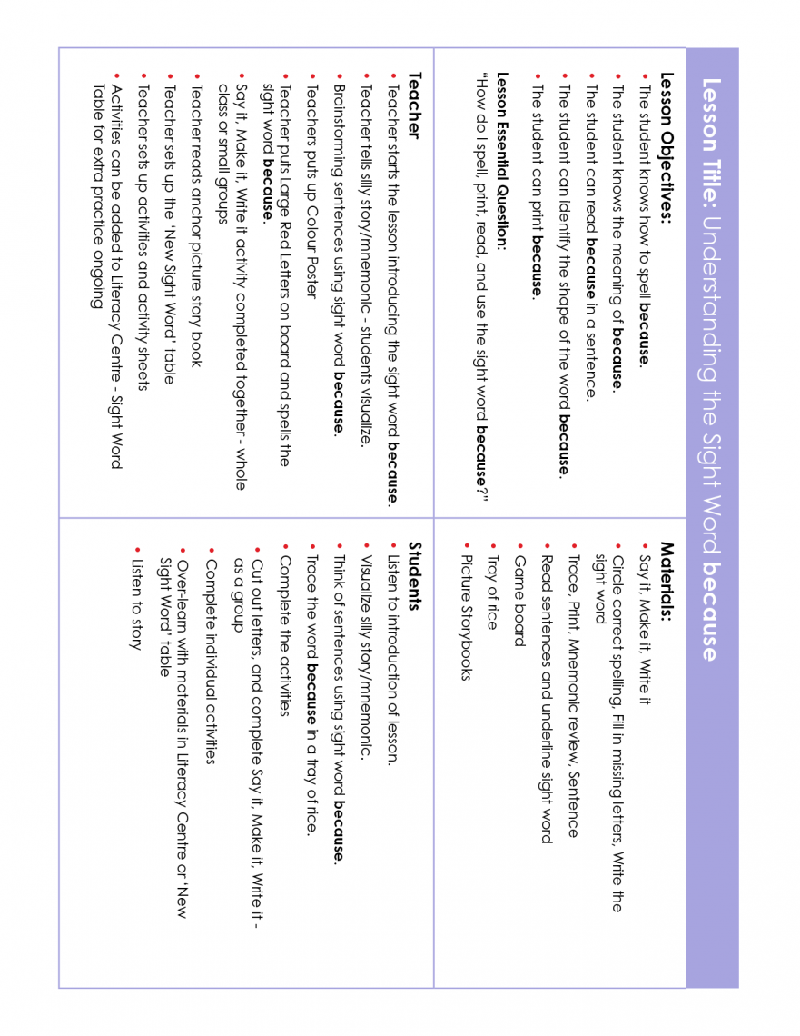 Sight Word – Because | Early Minds Education Inc.