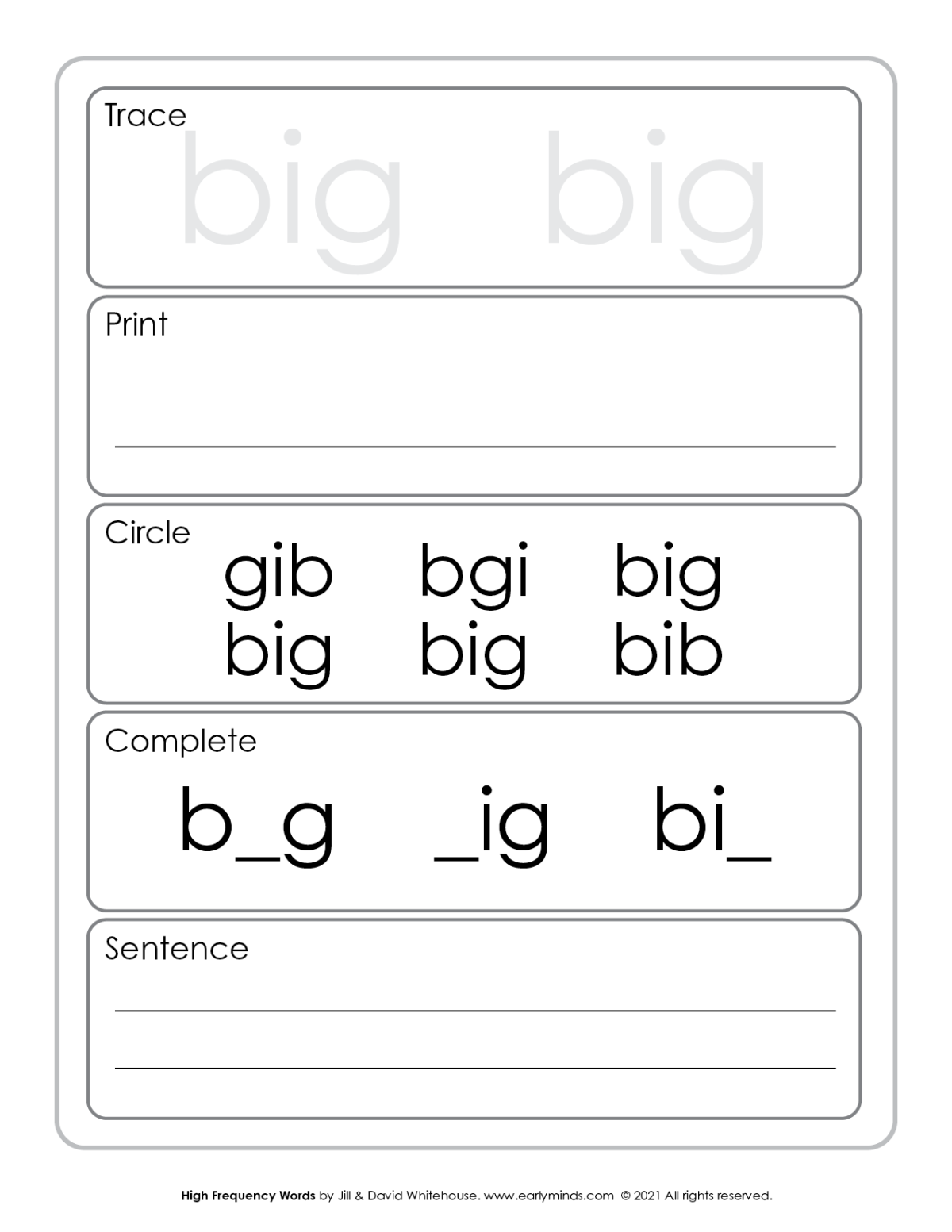 High Frequency Words -Dolch Set One | Early Minds Education Inc.